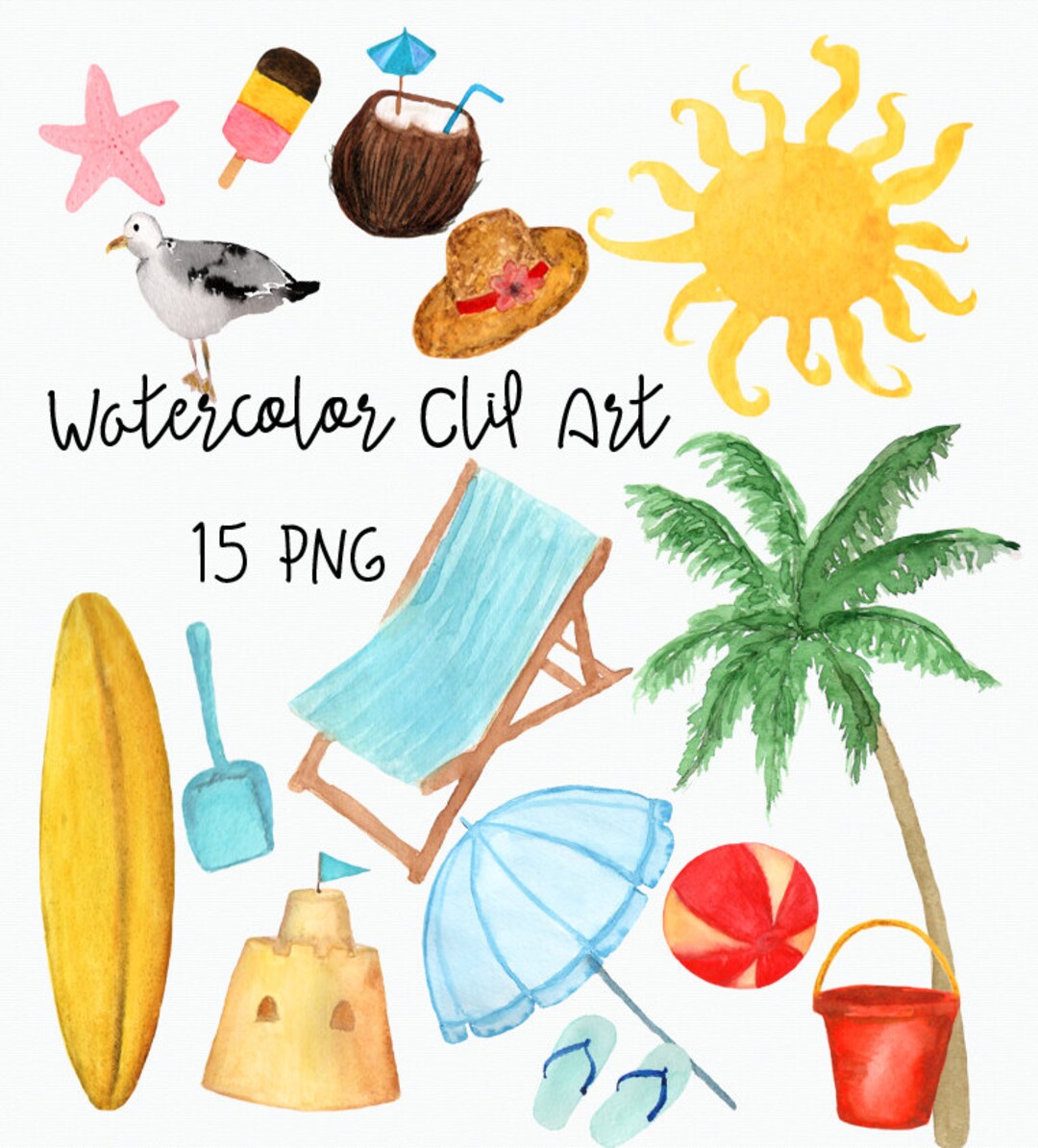 Hand-painted Watercolor Beach Clip Art - Etsy