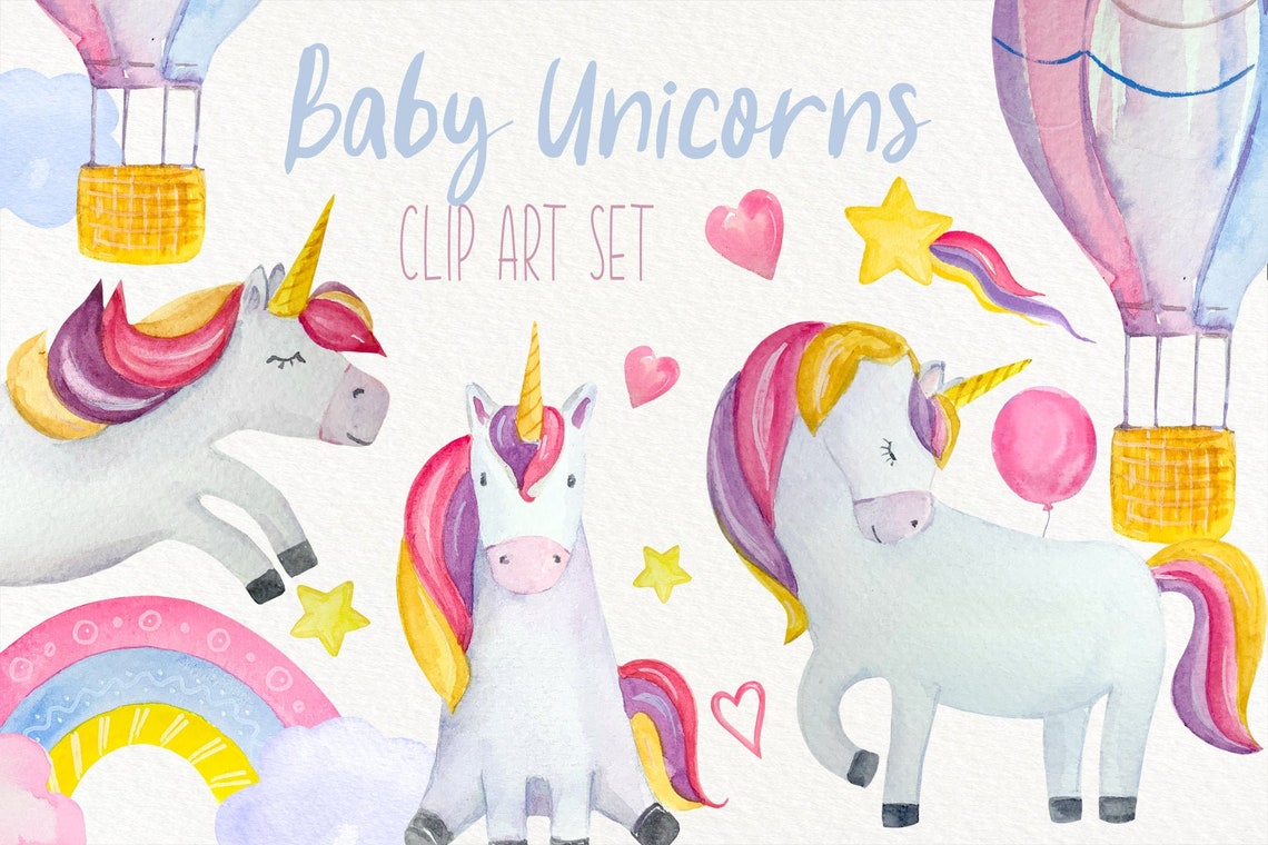 Baby Unicorns Watercolor Clip Art Set - Etsy