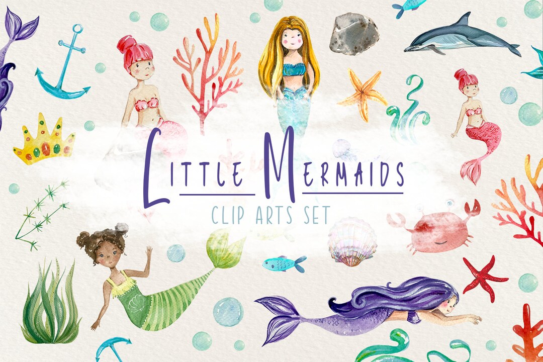 Little Mermaids Watercolor Clip Art Set - Etsy