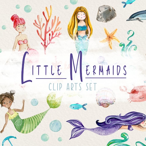 Little Mermaids Watercolor Clip Art Set - Etsy