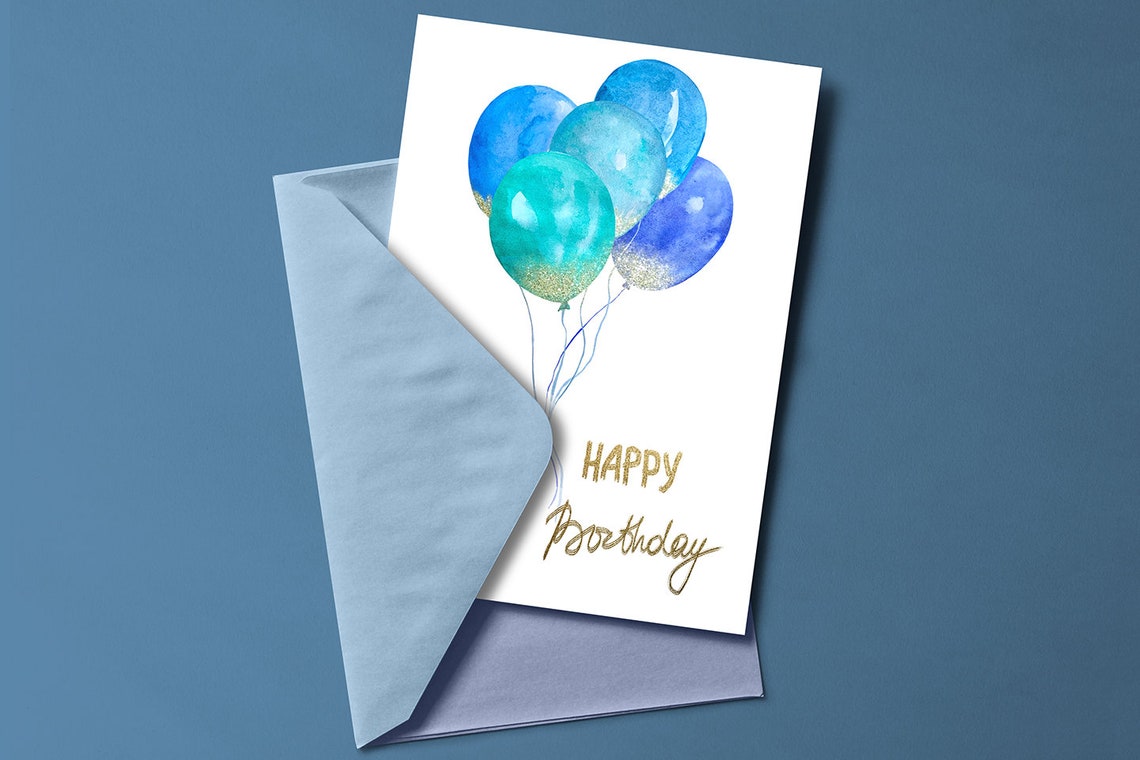 Watercolor Blue Balloons Clip Art Set - Etsy