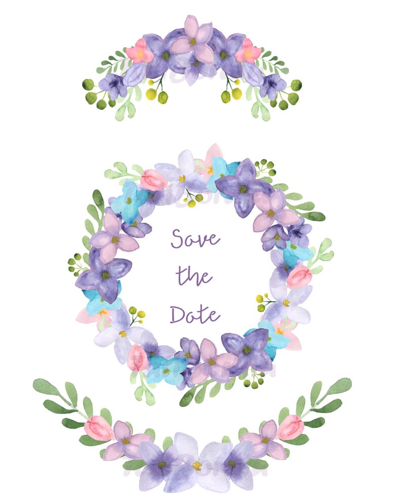 Watercolor Lilac Clip Art Clipart Digital Wreath - Etsy