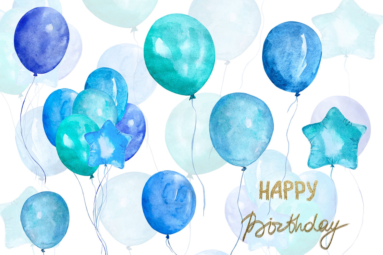 Watercolor Blue Balloons Clip Art Set - Etsy
