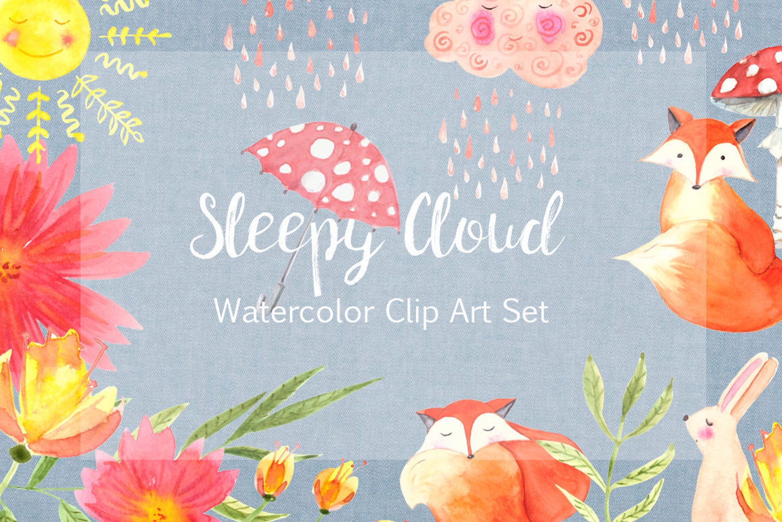 Sleepy Cloud Watercolor Clip Art Set | Etsy