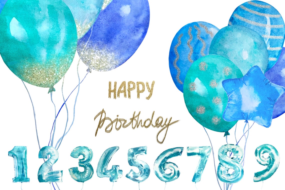 Watercolor Blue Balloons Clip Art Set - Etsy