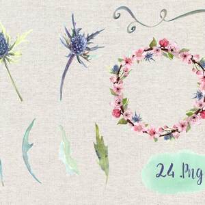 Watercolor Thistle and Cherry Clip Art Set - Etsy