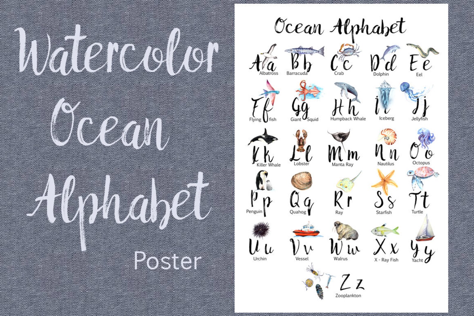 Watercolor Ocean Alphabet Poster - Etsy