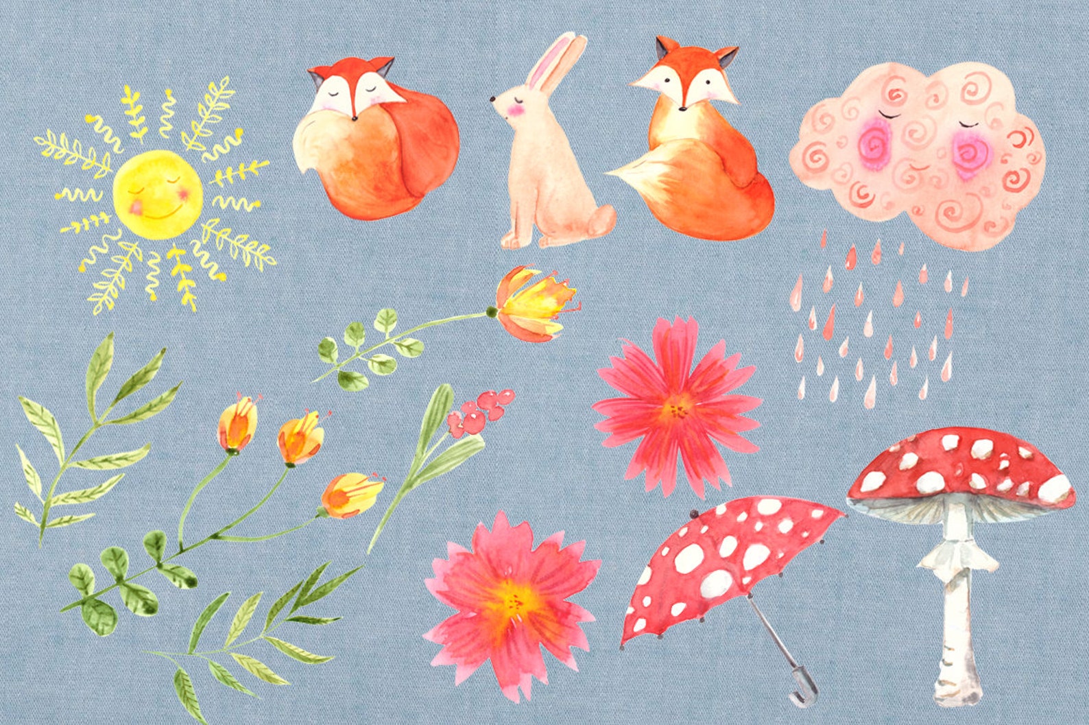 Sleepy Cloud Watercolor Clip Art Set | Etsy