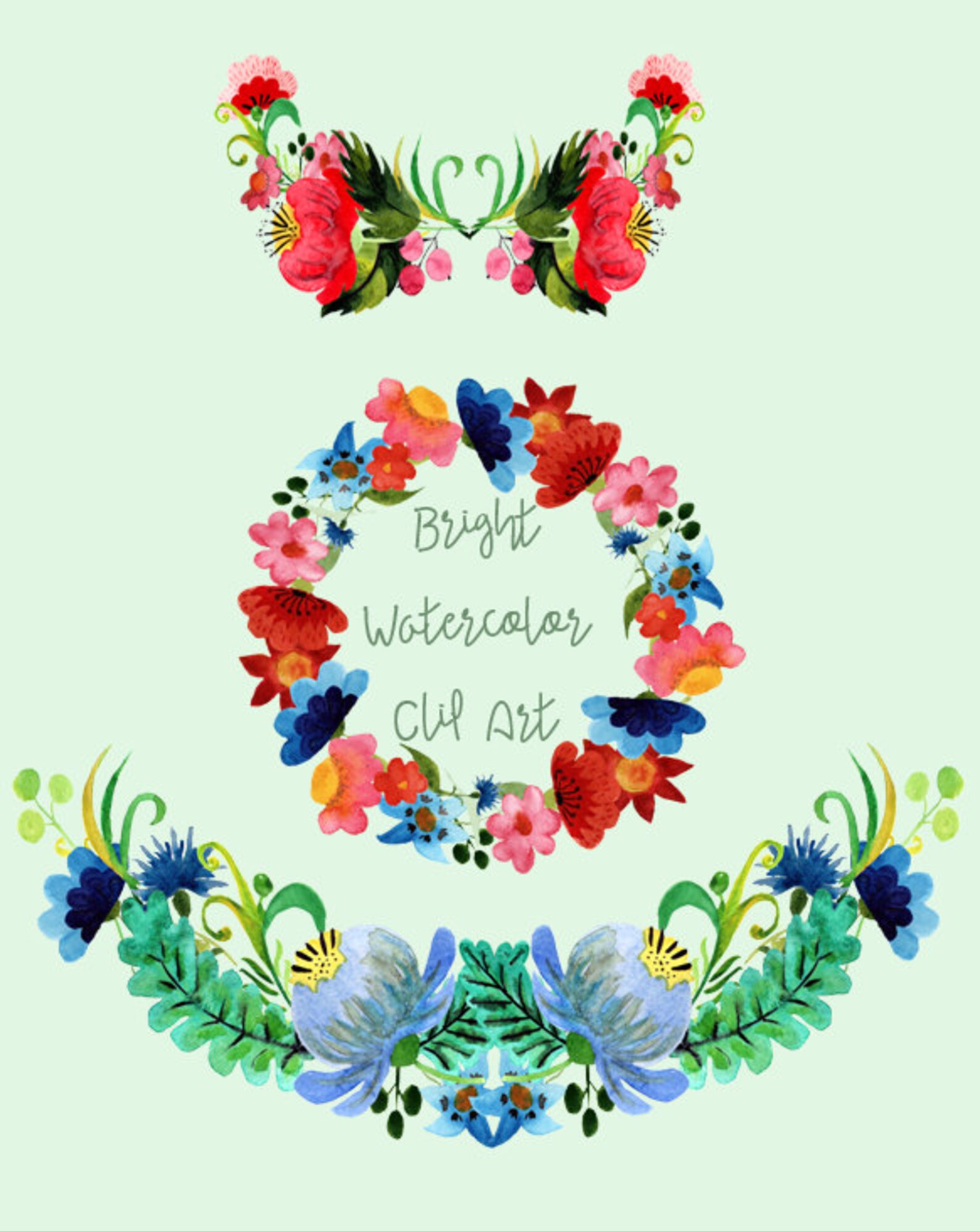 Hand-painted Watercolor Bright Flowers Clip Art Digital - Etsy
