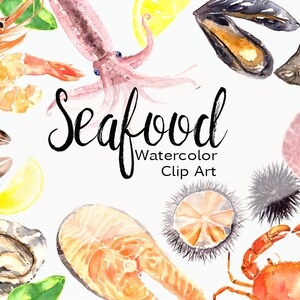 Watercolor Seafood Clip Art Set - Etsy