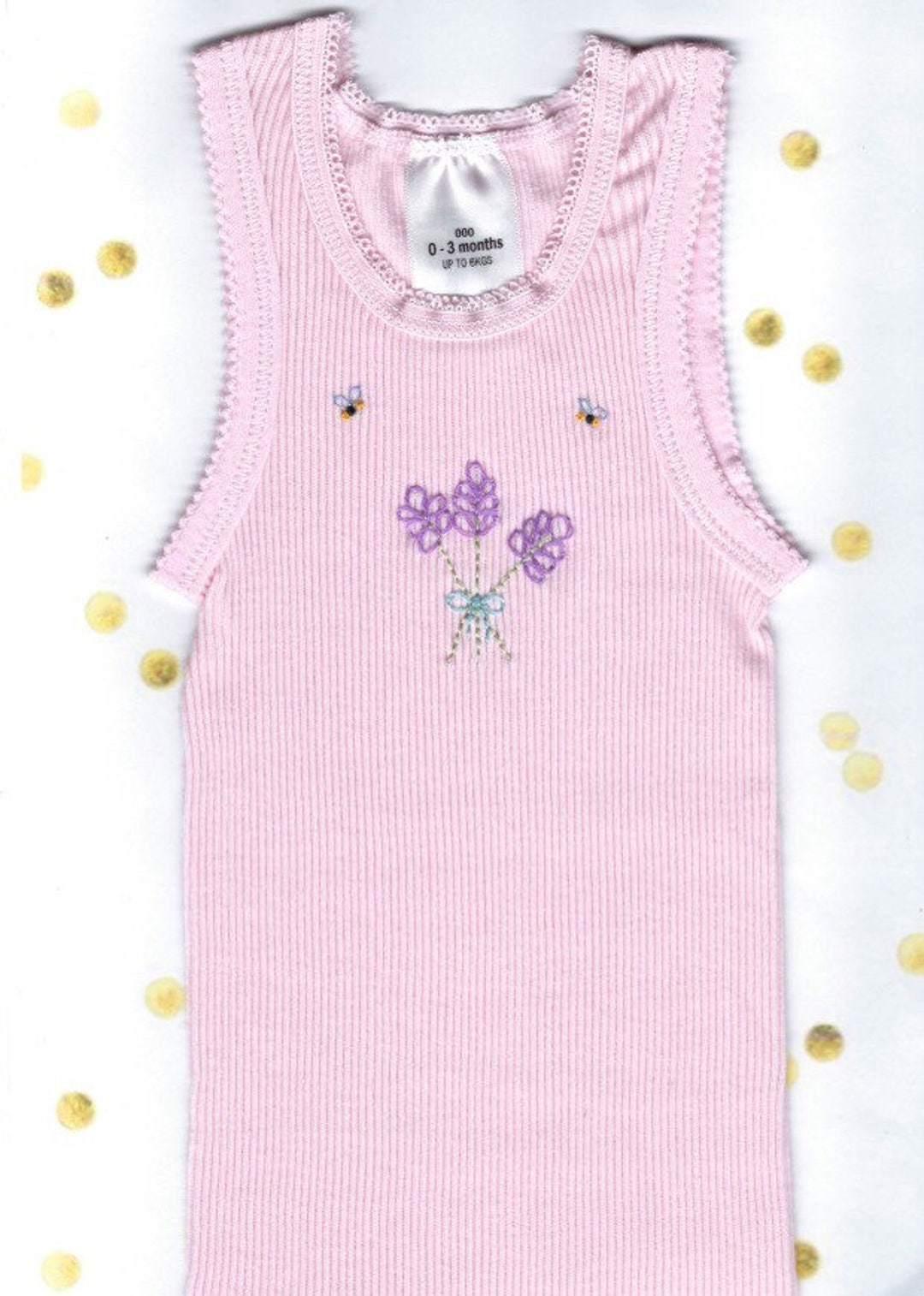 Embroidered Baby Singlet, Purple Lavender Flower, Pink Baby Girl ...