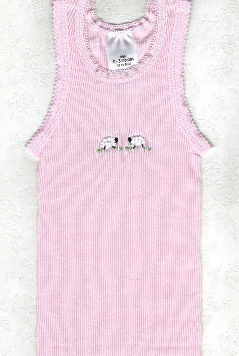 Hand Embroidered Pink Sheep Baby Singlet, Handmade Stitched Singlet ...