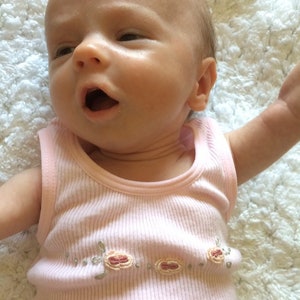 Baby Singlet, Floral Rose Singlet, Hand Embroidered Baby Pink Rose ...