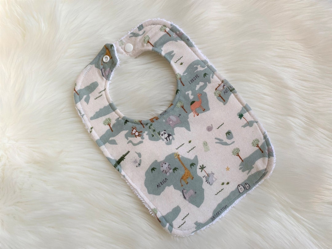 Animals of the World, Baby Bib, Map Bib, World Map Bib, Baby Shower ...
