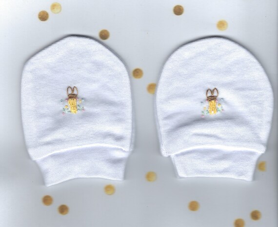 Baby Mittens Embroidered Mittens Bunny Lovers Baby Gloves White Mittens Winter Mittens Thumbless Mittens Baby Accessories Baby Mitts