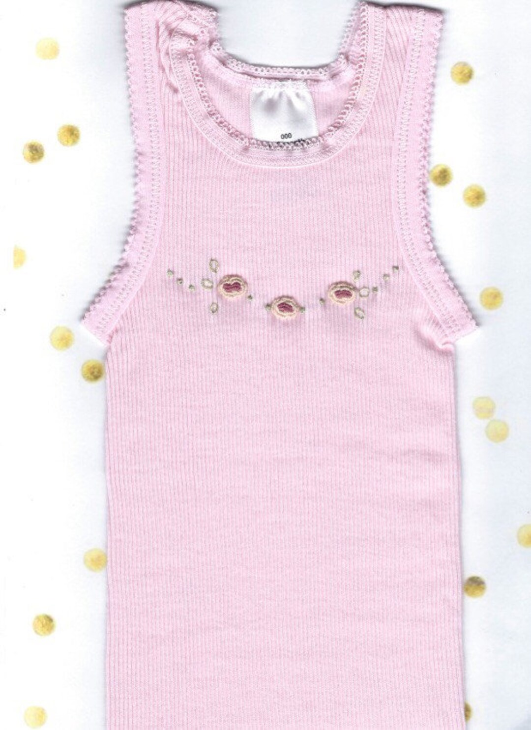 Baby Singlet, Floral Rose Singlet, Hand Embroidered Baby Pink Rose ...