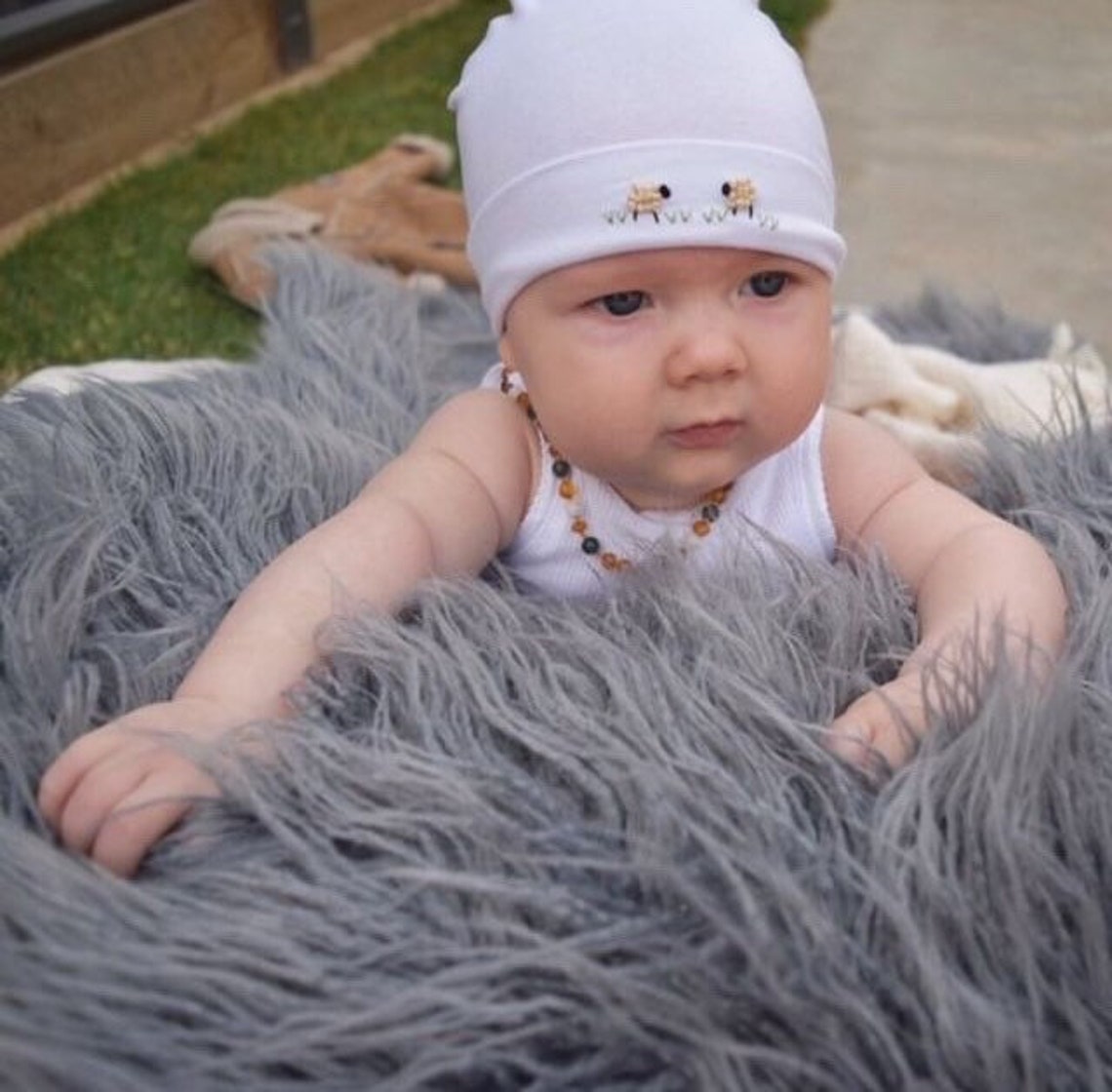 Embroidered Baby Beanie, White Baby Cap, Baby Beanie, Nursery Animals ...