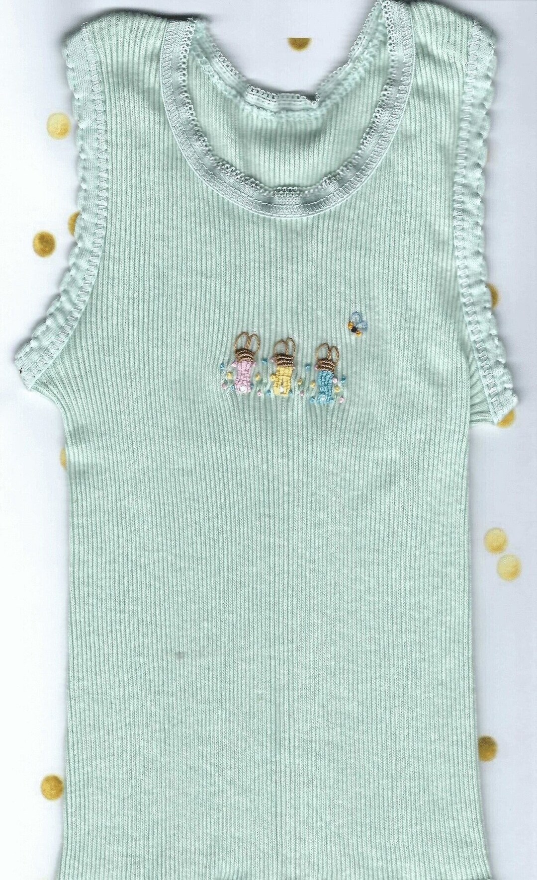 Rabbit Singlet, Embroidered Baby Green Bunny Singlet, Unisex Clothing ...