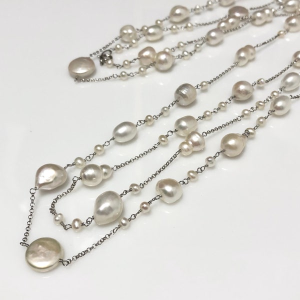 Long Pearl Necklace - Etsy