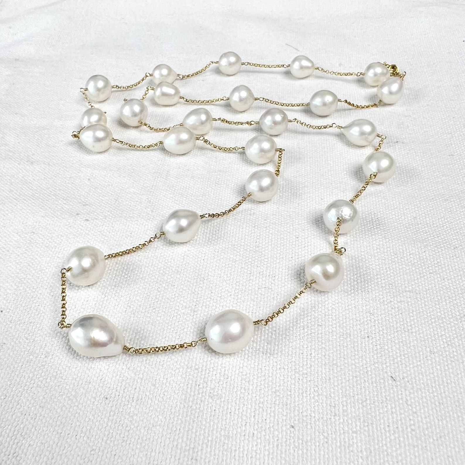 Freshwater Pearl Drop Shape Pearl Silver Gold Plated Chain Long Station ...