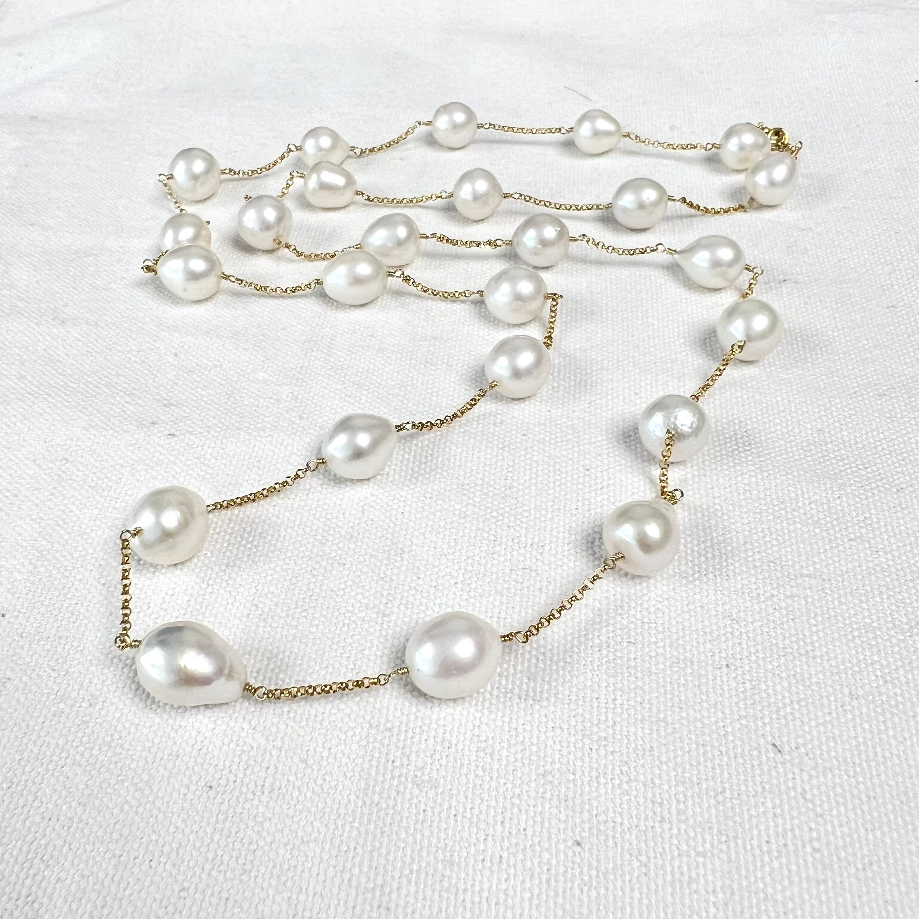 Freshwater Pearl Drop Shape Pearl Silver Gold Plated Chain Long Station ...