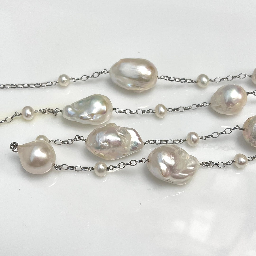 Gorgeous Baroque Freshwater Pearl Sterling Silver Long Necklace, Wire ...