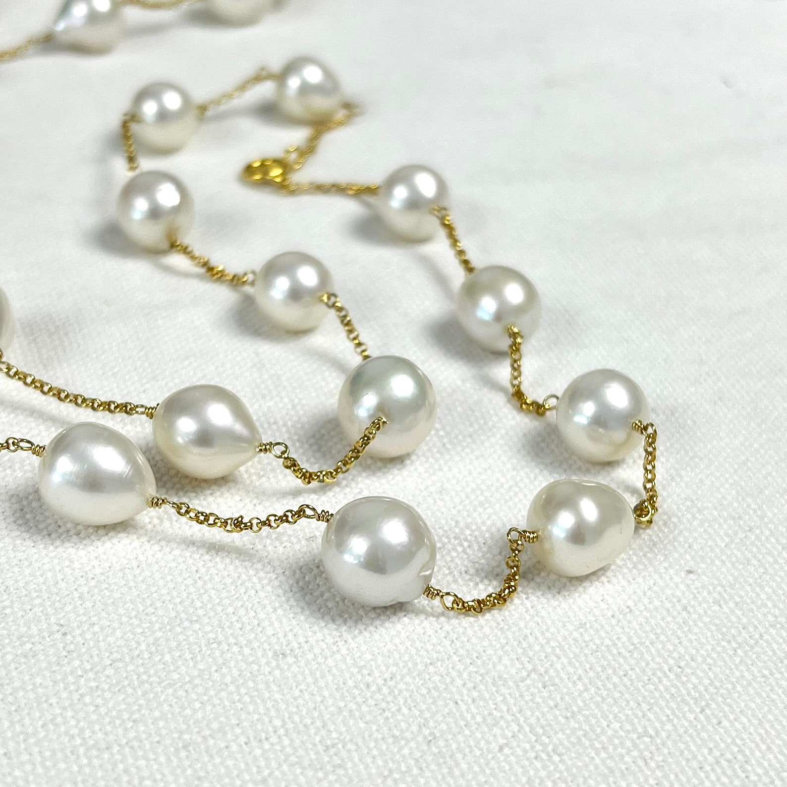 Freshwater Pearl Drop Shape Pearl Silver Gold Plated Chain Long Station ...