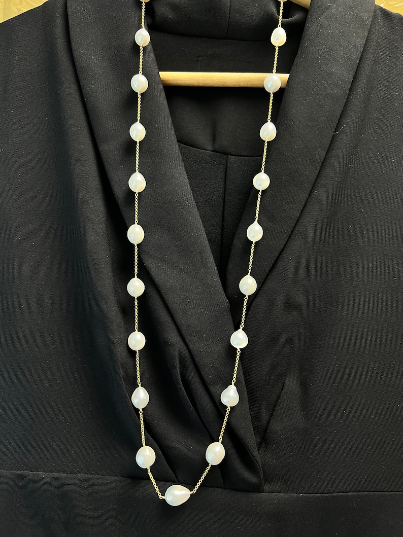 Freshwater Pearl Drop Shape Pearl Silver Gold Plated Chain Long Station ...