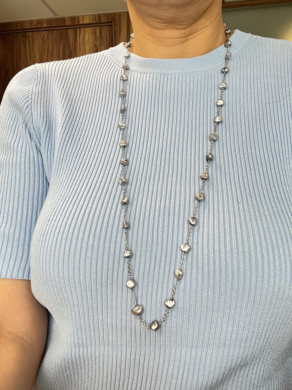 Keshi Pearl Station Necklace, Grey Freshwater Pearl, Sterling Silver ...