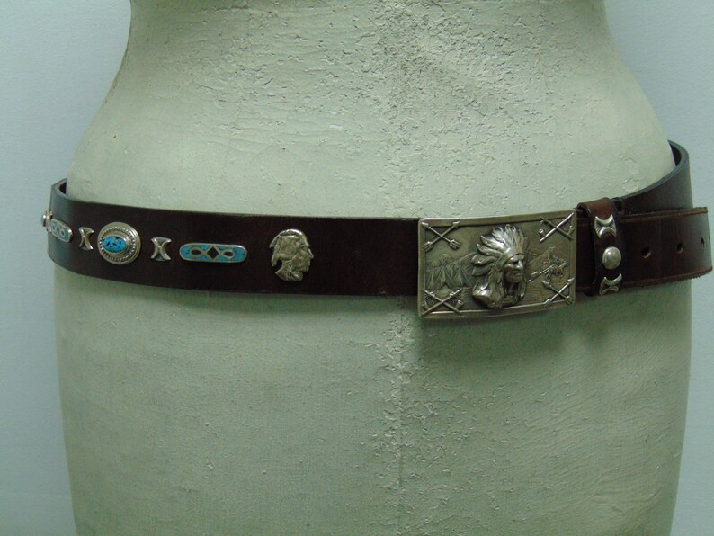 Brown Sterling Silver Handmade Leather Belt. Native American Inspired ...