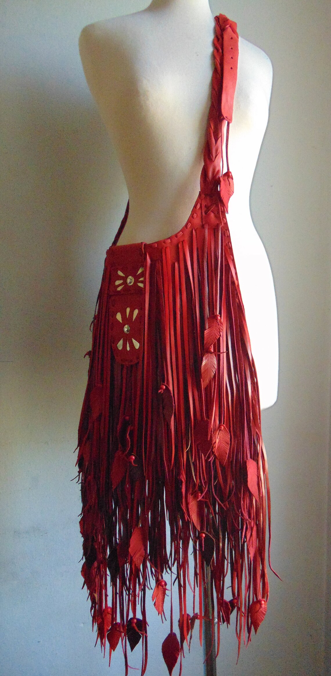 Red CrossbodyFringed Leather Bag. Native American | Etsy