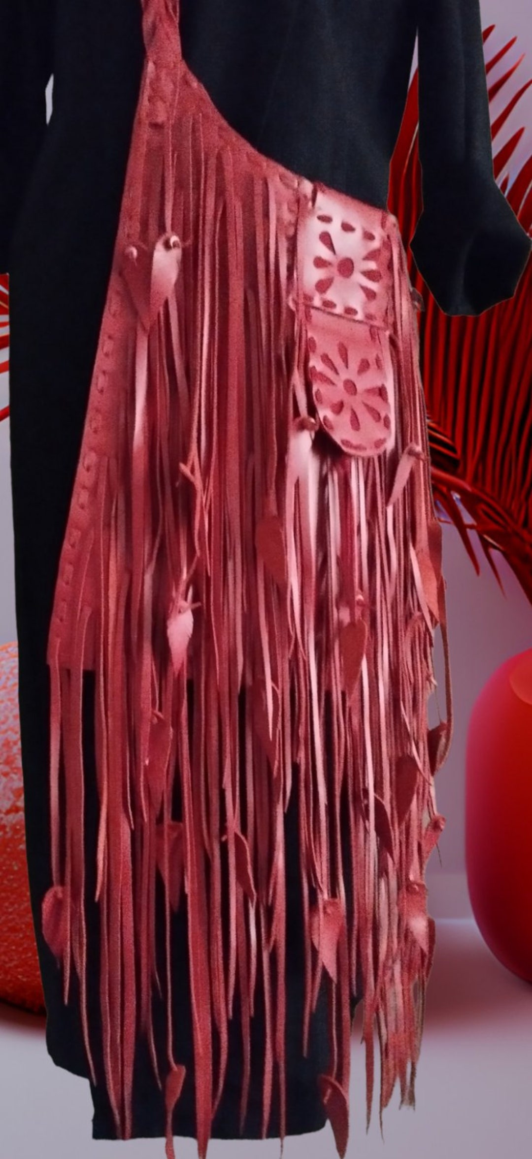 Red Crossbodyfringed Leather Bag. Native American Inspired.handmade ...