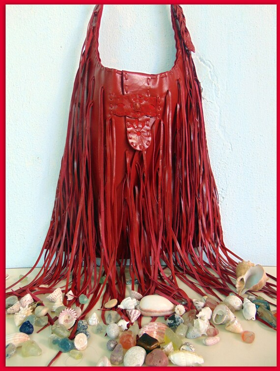 Red Crossbodyfringed Leather Bag. Native American - Etsy