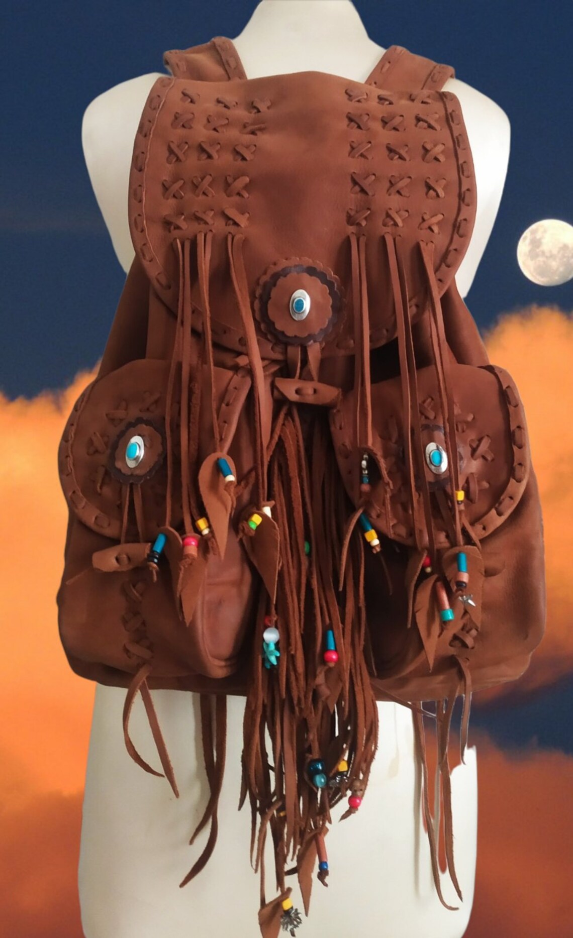 Brown Backpack. Handmade Native American Inspired. Boho - Etsy