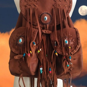 Brown Backpack. Handmade Native American Inspired. Boho Fringed ...