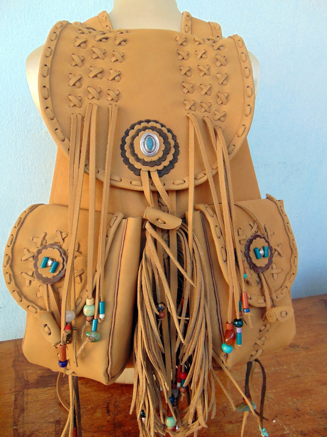 Brown Backpack. Handmade Native American inspired. Boho | Etsy