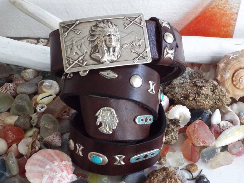Brown Sterling Silver Handmade Leather Belt. Native American Inspired ...