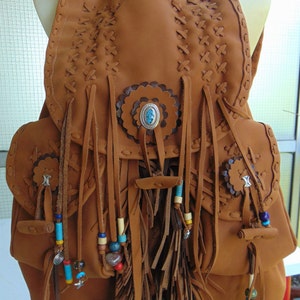 Brown Backpack. Handmade Native American Inspired. Boho Fringed ...