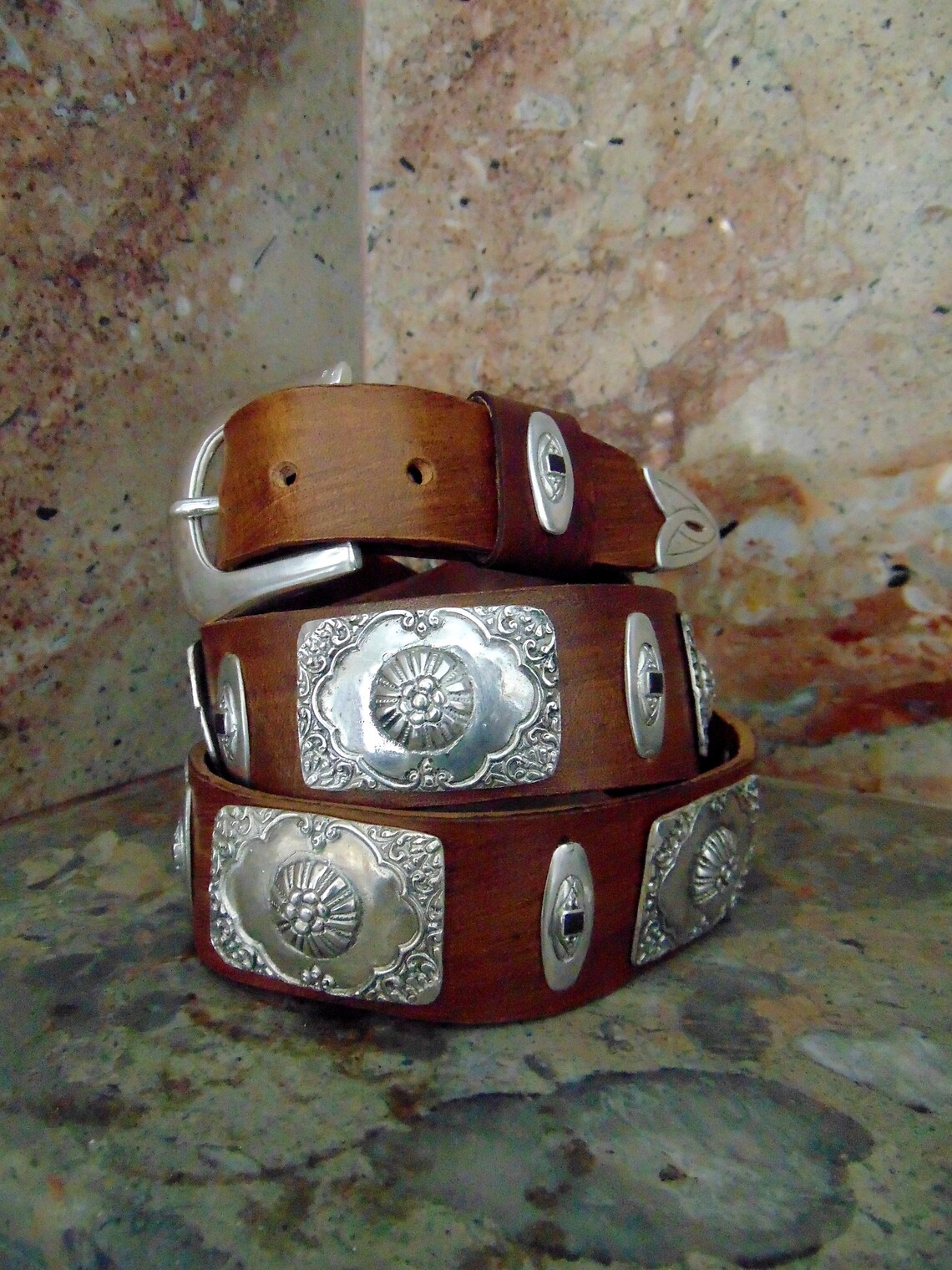 Concho Sterling Silver Belt. Brown Concho Sterling Silver. | Etsy