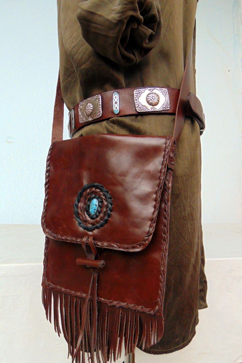 Brown Crossbody Leather Bag. Native American Inspired. Shoulder. Boho ...