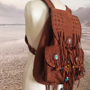 Brown Backpack. Handmade Native American Inspired. Boho Fringed ...
