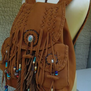 Brown Backpack. Handmade Native American Inspired. Boho Fringed ...