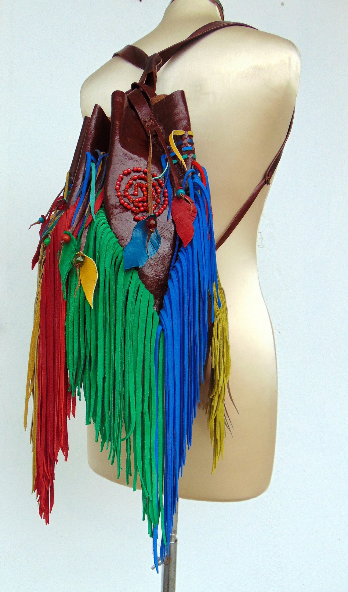 Backpack. Rainbow Colors Fringed Backpack. Handmade Leather. | Etsy