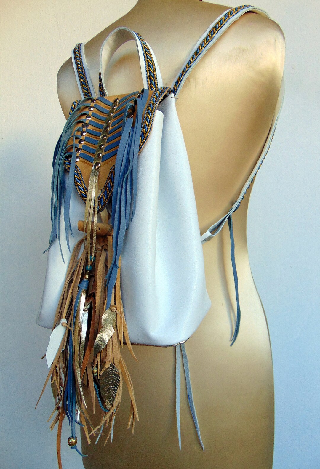 Backpacks. White Leather Fringed Backpack. Handmade Leather Bag. Native ...