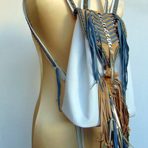 Backpacks. White Leather Fringed Backpack. Handmade Leather Bag. Native American Inspired. Boho ...