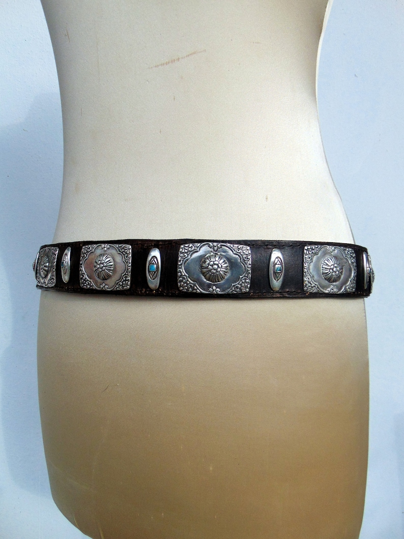 Concho Sterling Silver Belt. Brown Concho Sterling Silver. - Etsy