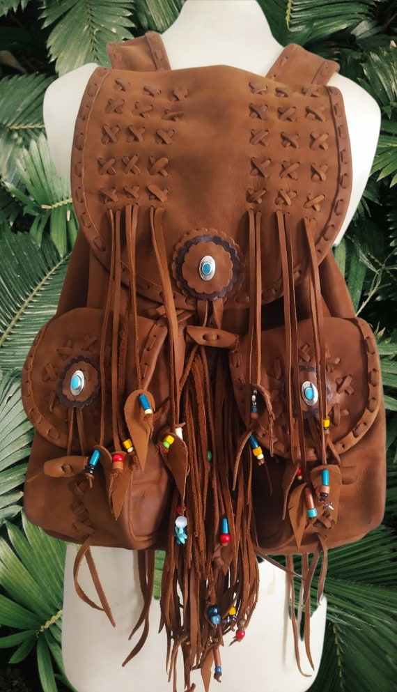 Brown Backpack. Handmade Native American Inspired. Boho - Etsy