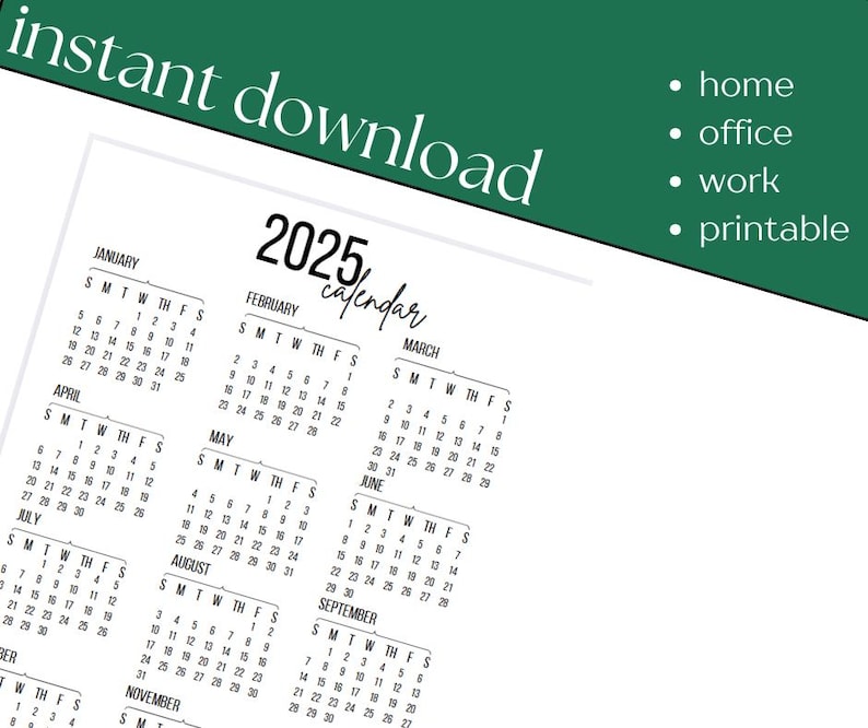 2025 Full Year Calendar Printable - Etsy Australia