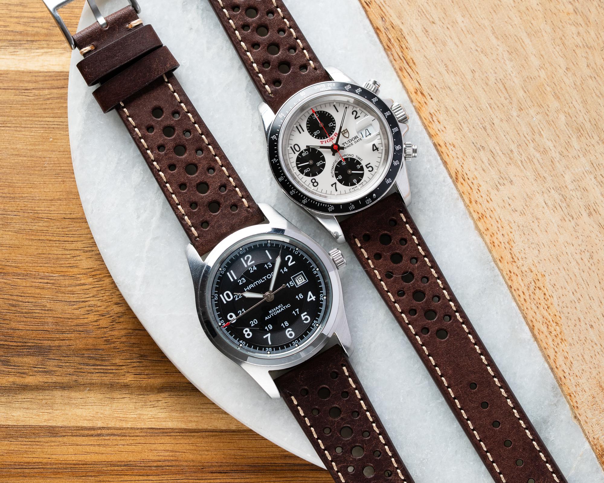 20mm 22mm Quick Release Leather Rally Racing Watch Band - Tobacco Brown ...