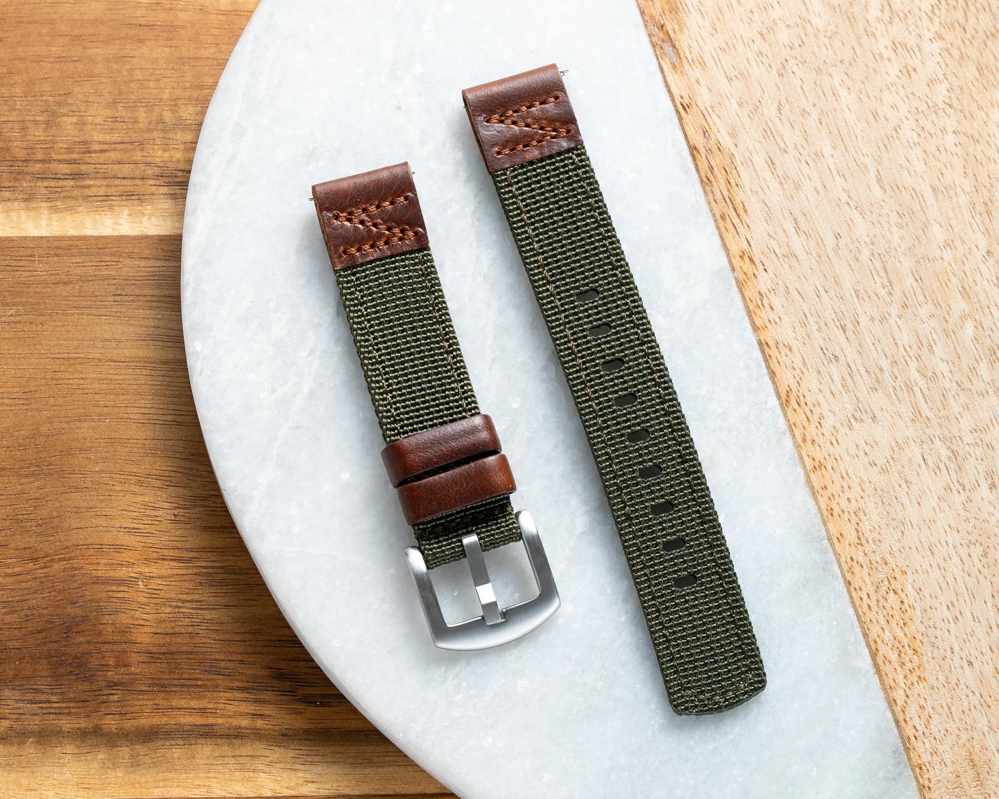 Quick Release Green Nylon Red Brown Leather Field Watch Strap - Etsy
